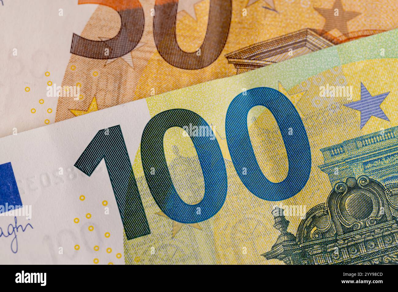 European cash paper money worth one hundred euros , details of a green ...