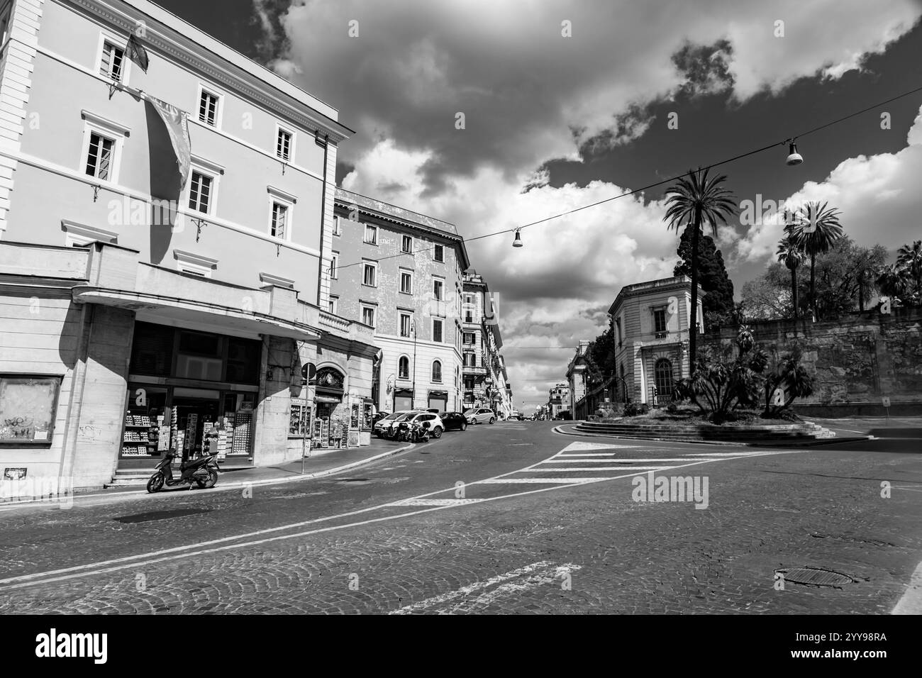 Rome, Italy - April 7, 2019: The roundabout at Largo Magnanapoli between Quattro Novembre and ...