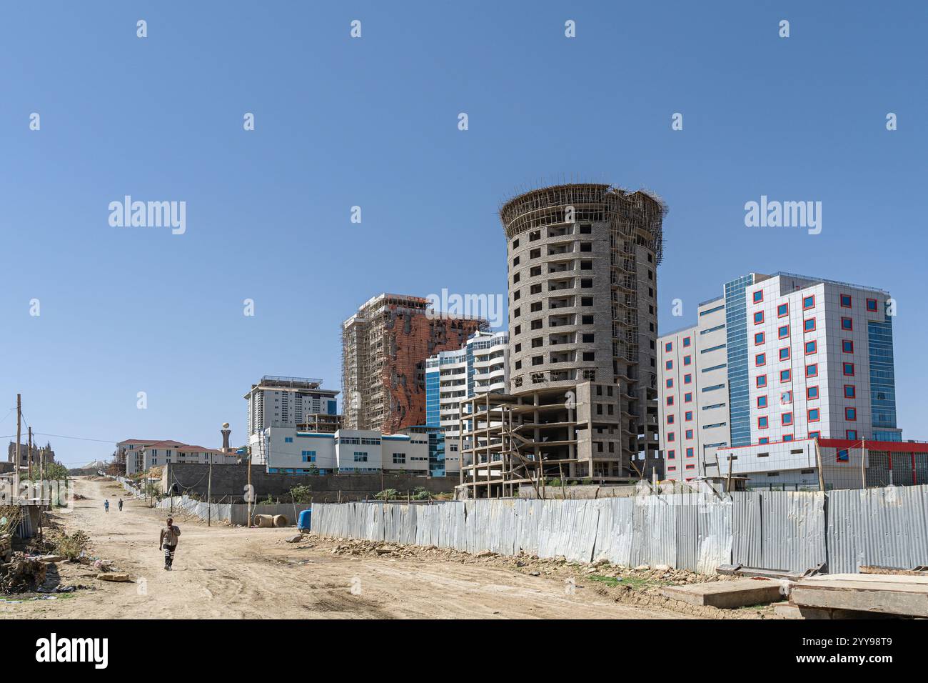 Construction of many modern high rise buildings in Addis Ababa, Ethiopia Stock Photo - Alamy