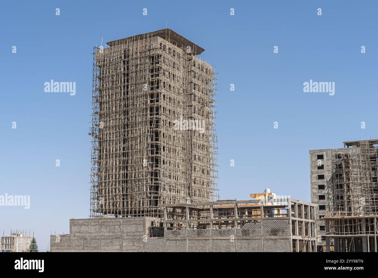 Construction site in Ethiopia with typical african scaffolding Stock ...