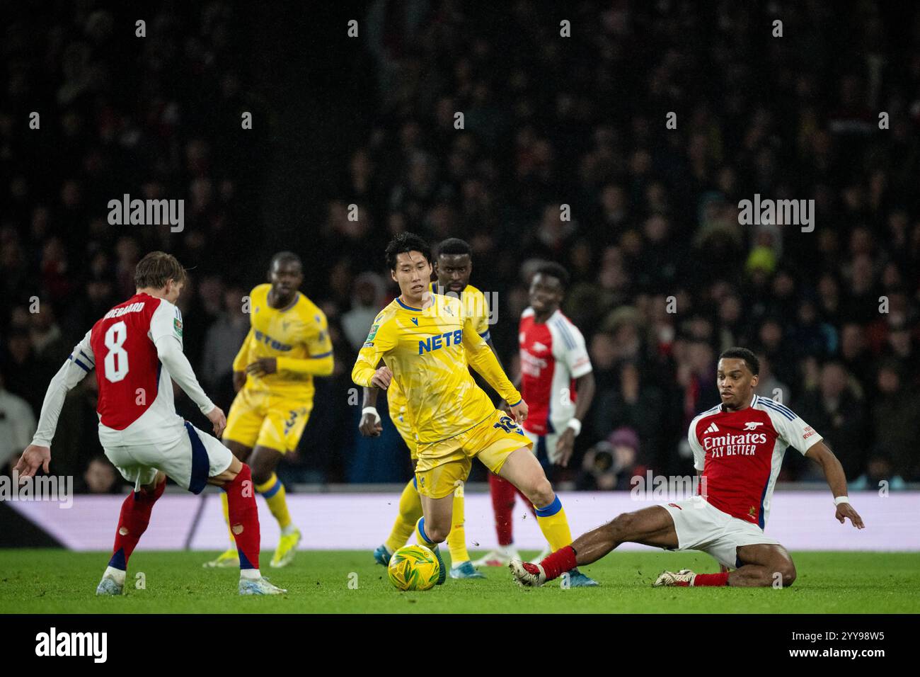 LONDON, ENGLAND - DECEMBER 18: Daichi Kamada, Jurrien Timber during the ...