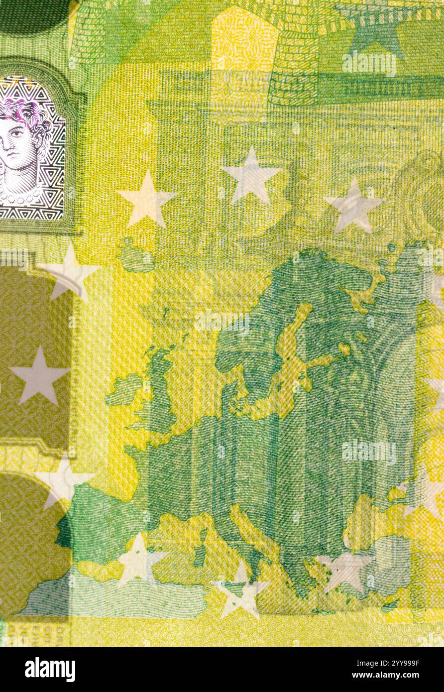 European cash paper money worth one hundred euros , details of a green ...