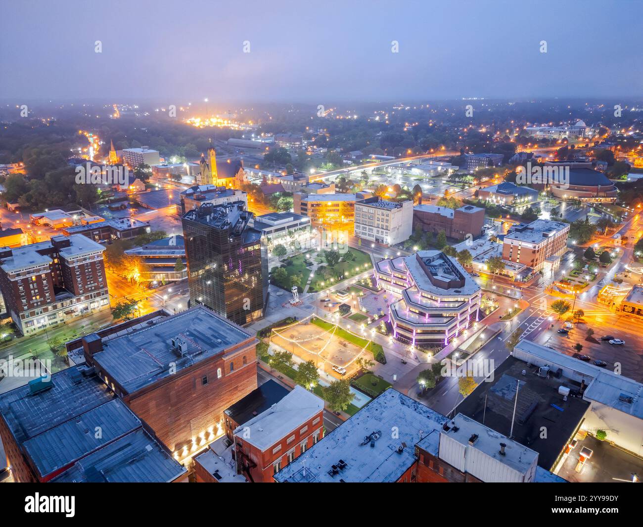 Night illuminated cityscape downtown aerial hi-res stock photography ...