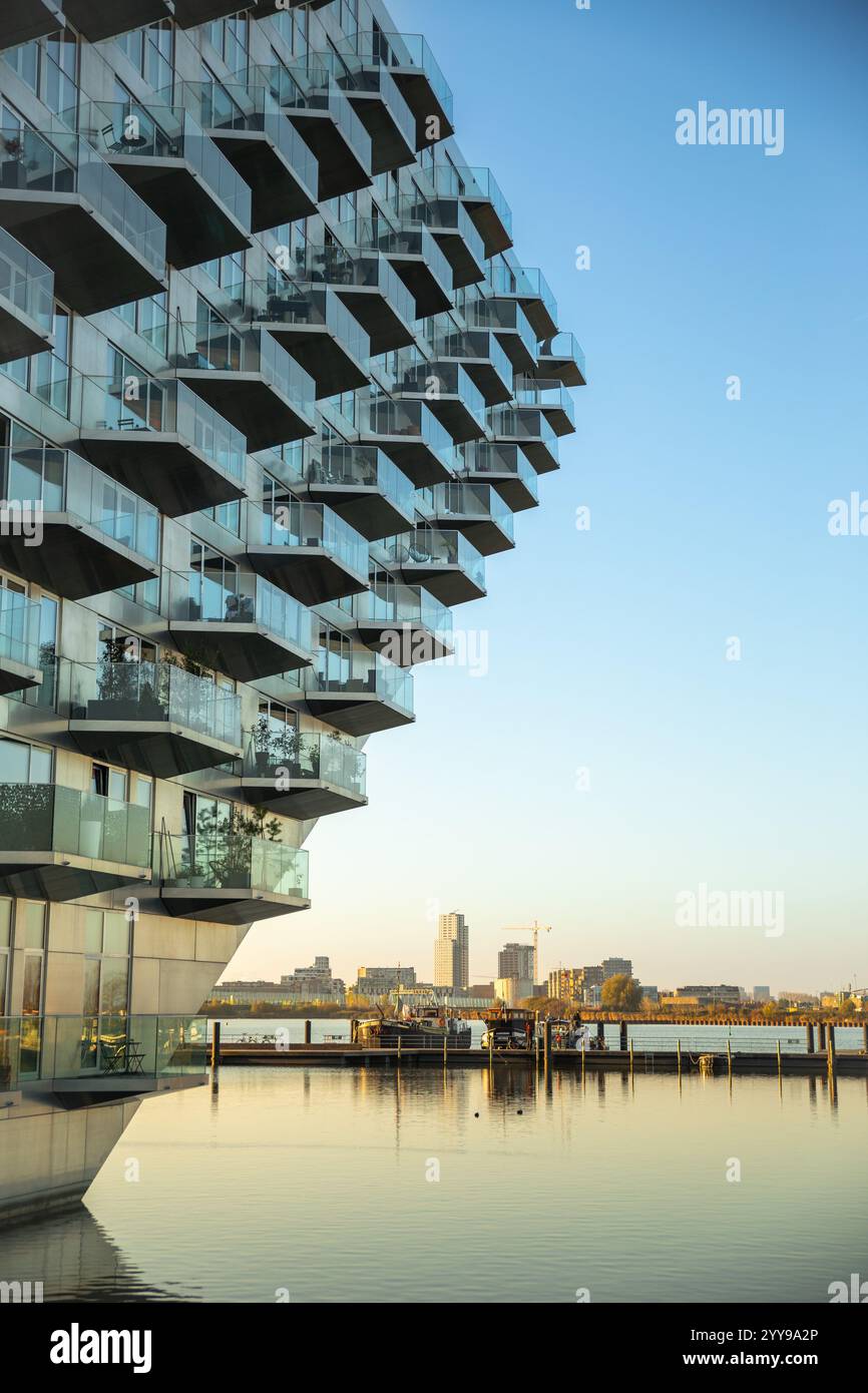 tiled waterfront building, modern residence building design ...