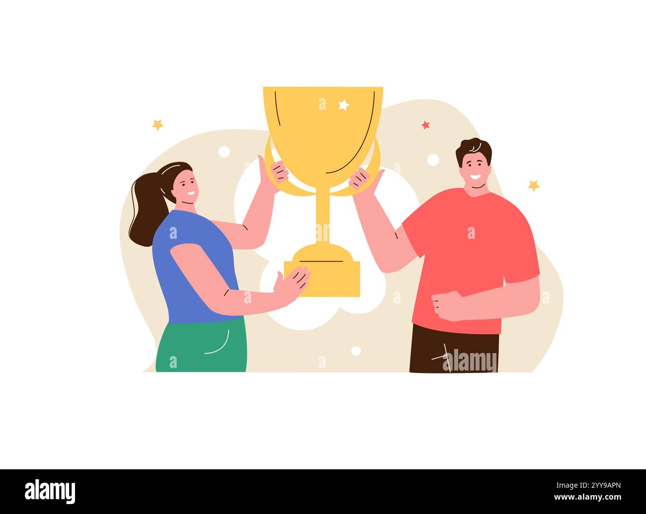 Happy people winners hold the prize cup. Successful project, goal ...