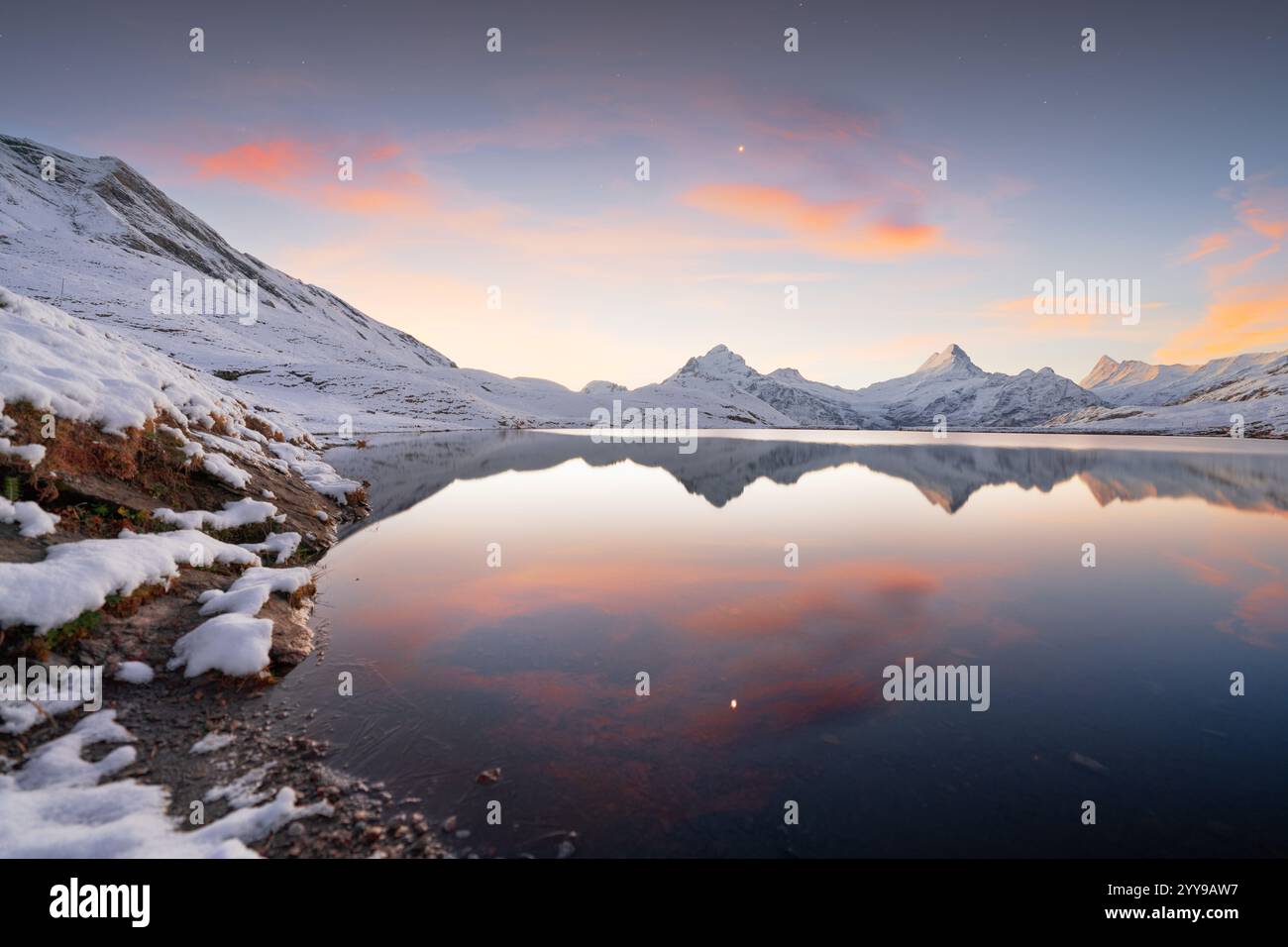 Lake Bachalpsee with Jungfrau, Eiger, Monch and other peaks after an ...