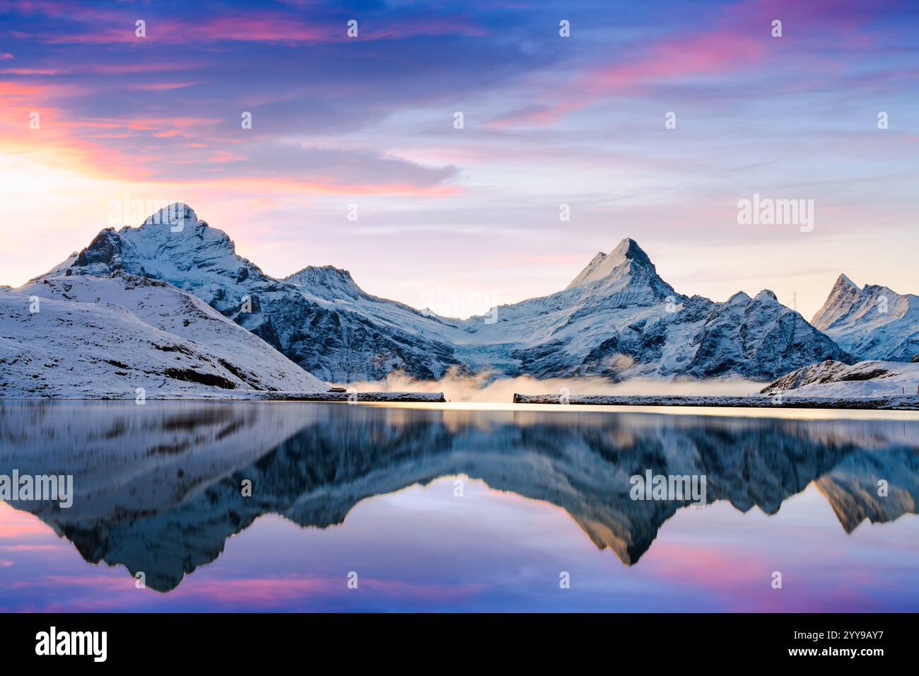 Lake Bachalpsee with Jungfrau, Eiger, Monch and other peaks after an ...