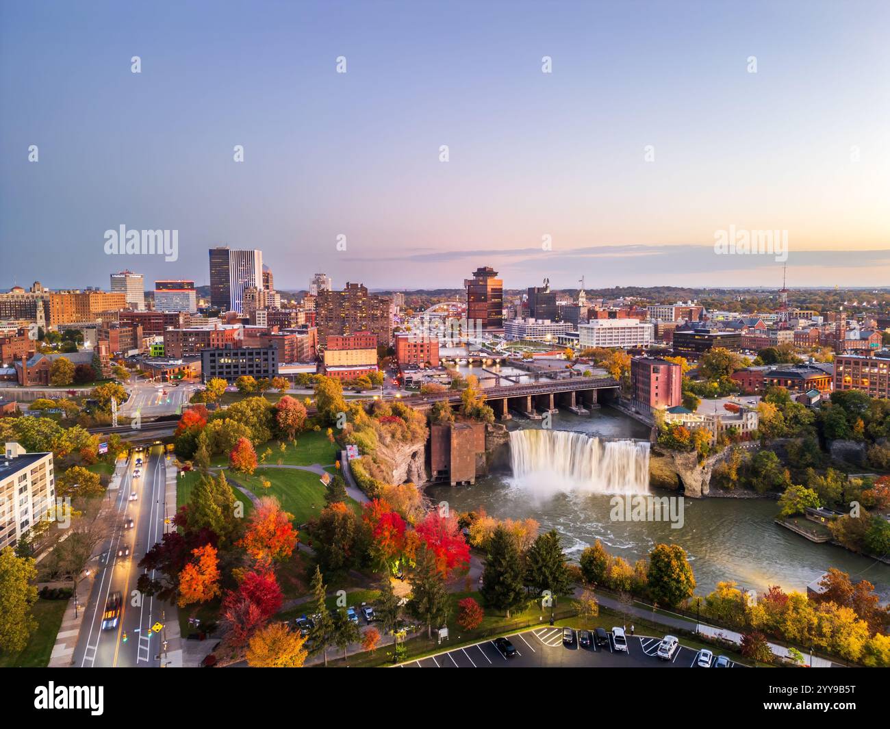 Rochester, New York, USA downtown city skyline at dusk in autumn Stock ...