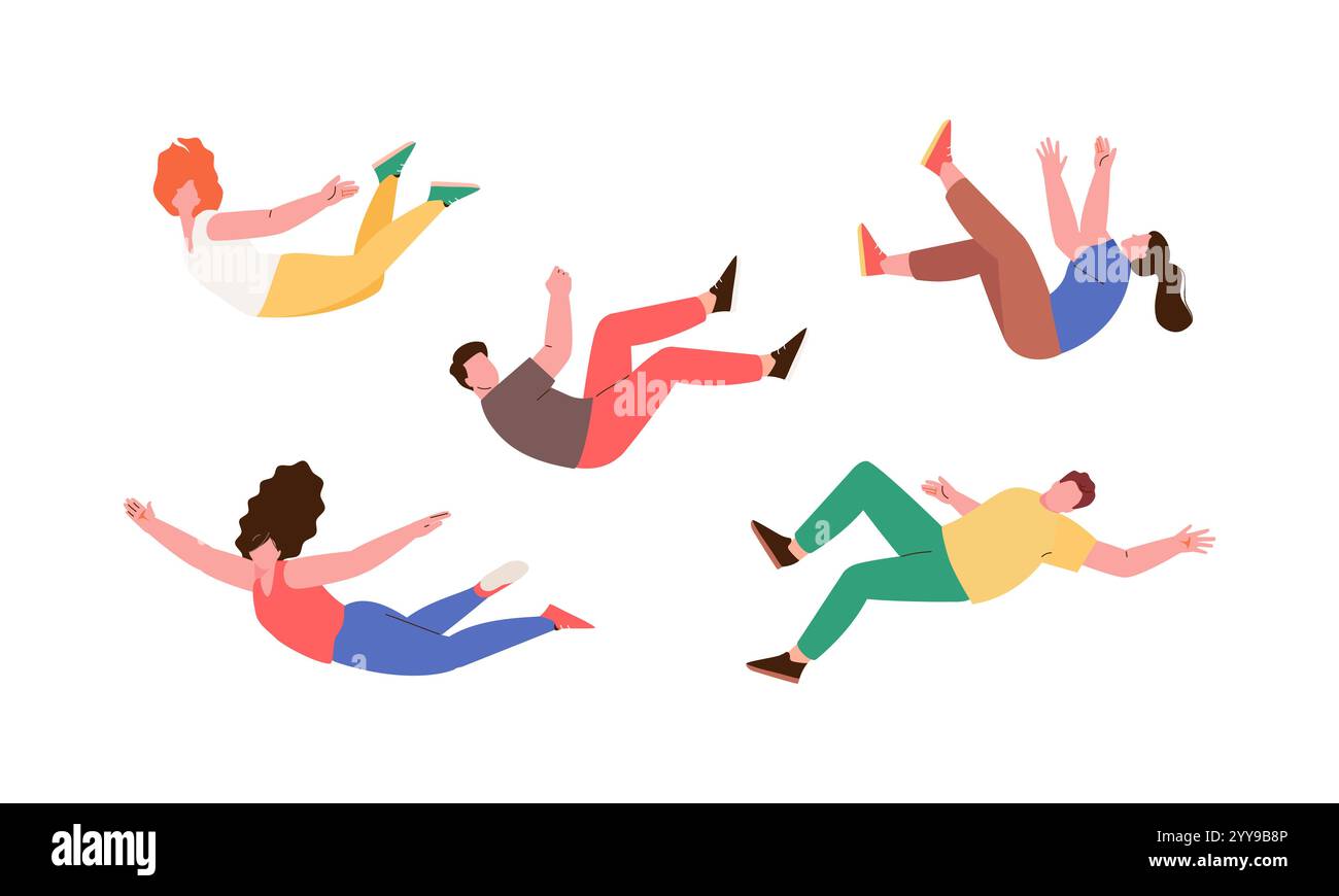 Flying and falling people vector characters Stock Vector Image & Art ...