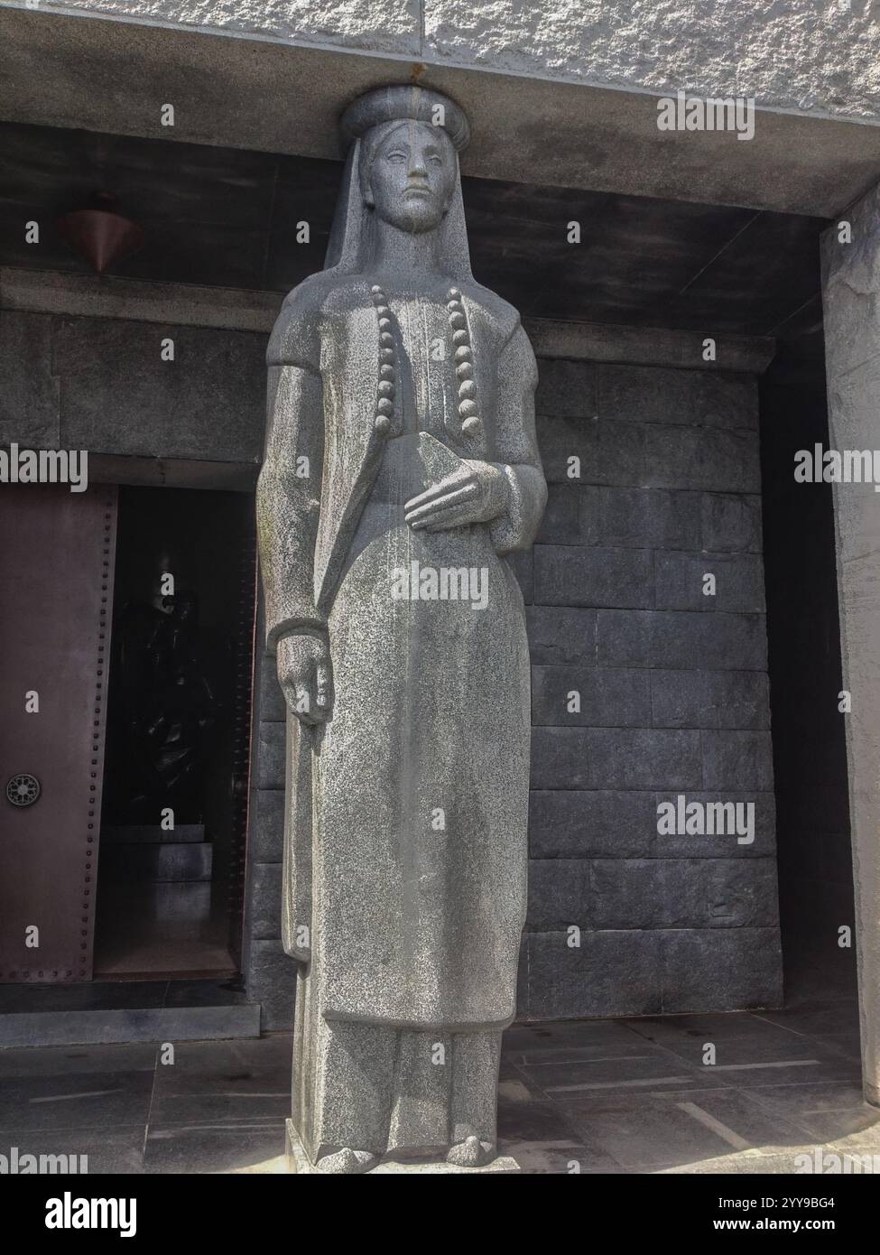 Caryatid stone carving of female statue at entrance of Mausoleum of ...