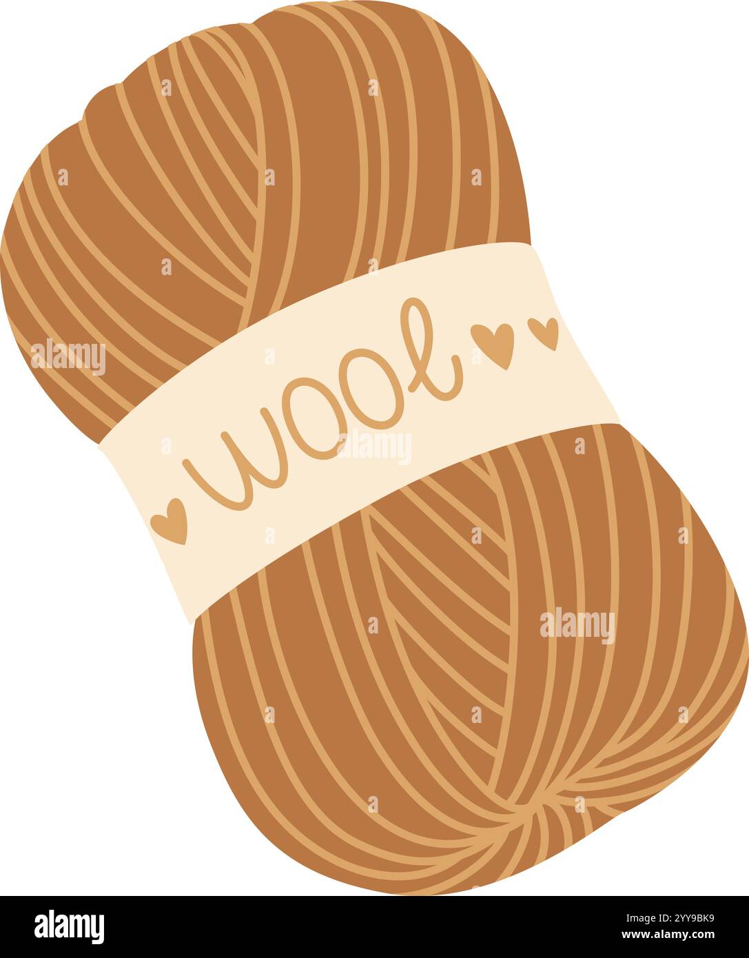 Light brown wool yarn ball with a label saying wool and two hearts, for ...