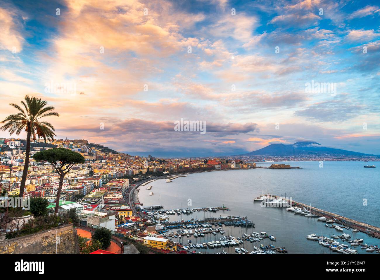 Naples, Italy aerial skyline on the bay with Mt. Vesuvius at dawn Stock ...