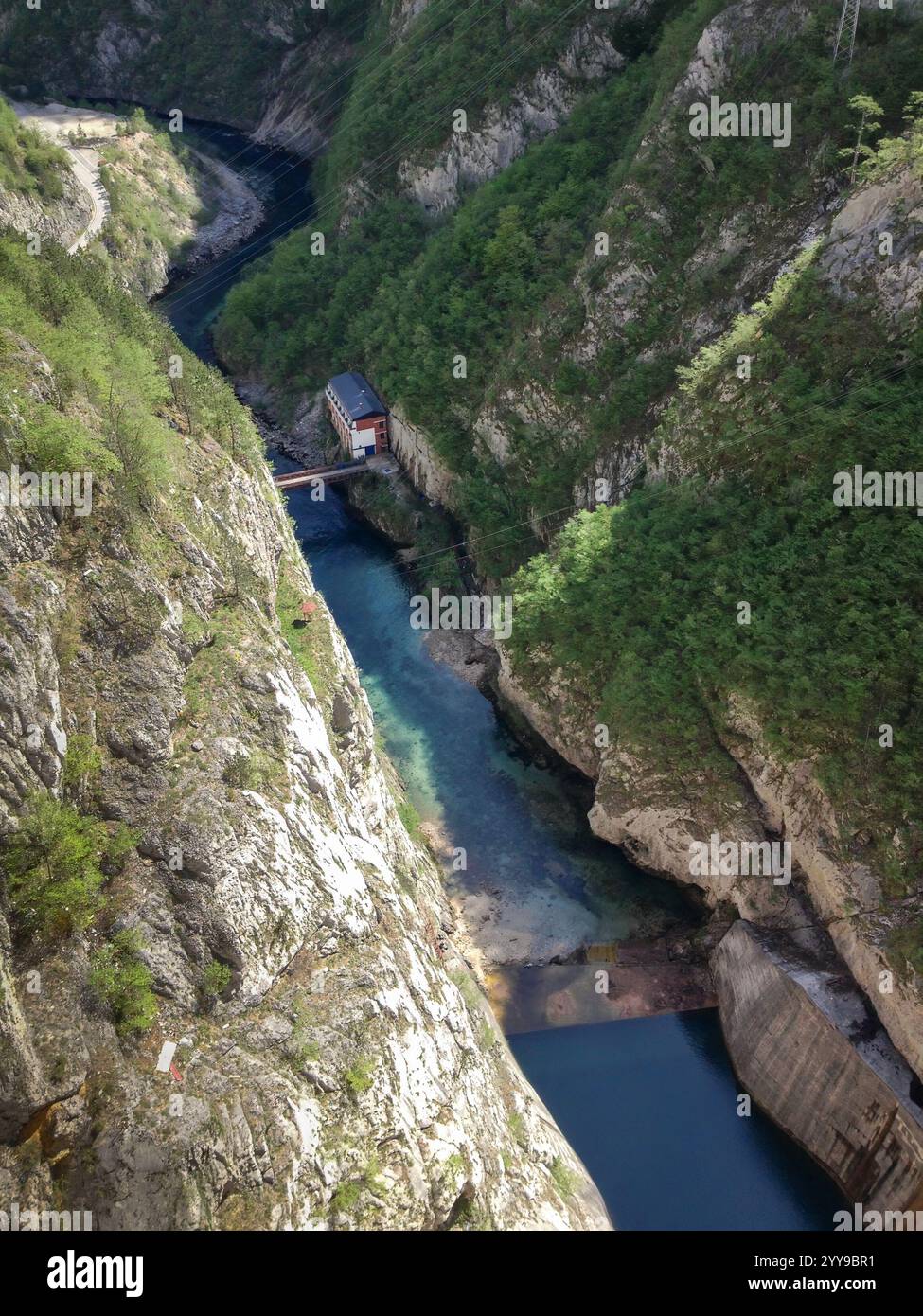 View of gorge, ravine or canyon on Piva River from top of Mratinje Dam ...