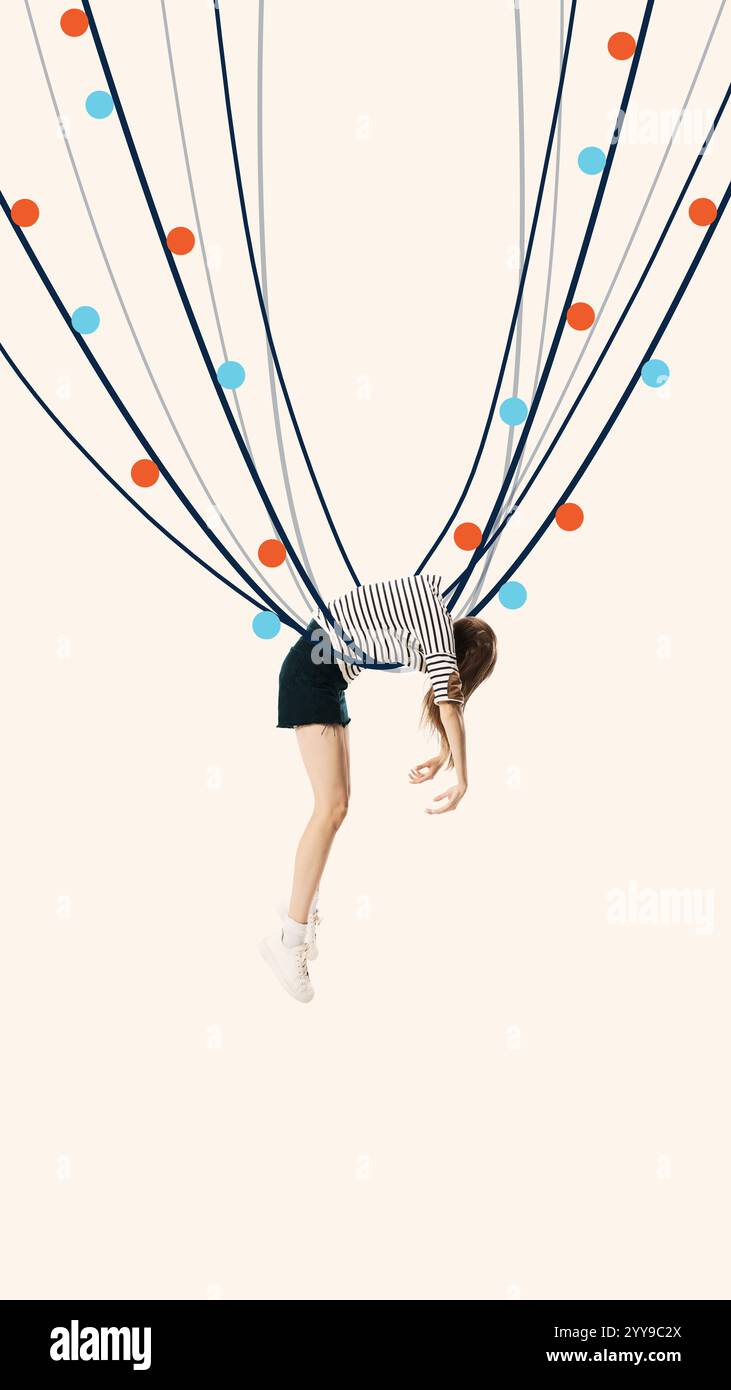 Contemporary art collage. Woman entangled in garlands, illustrating ...