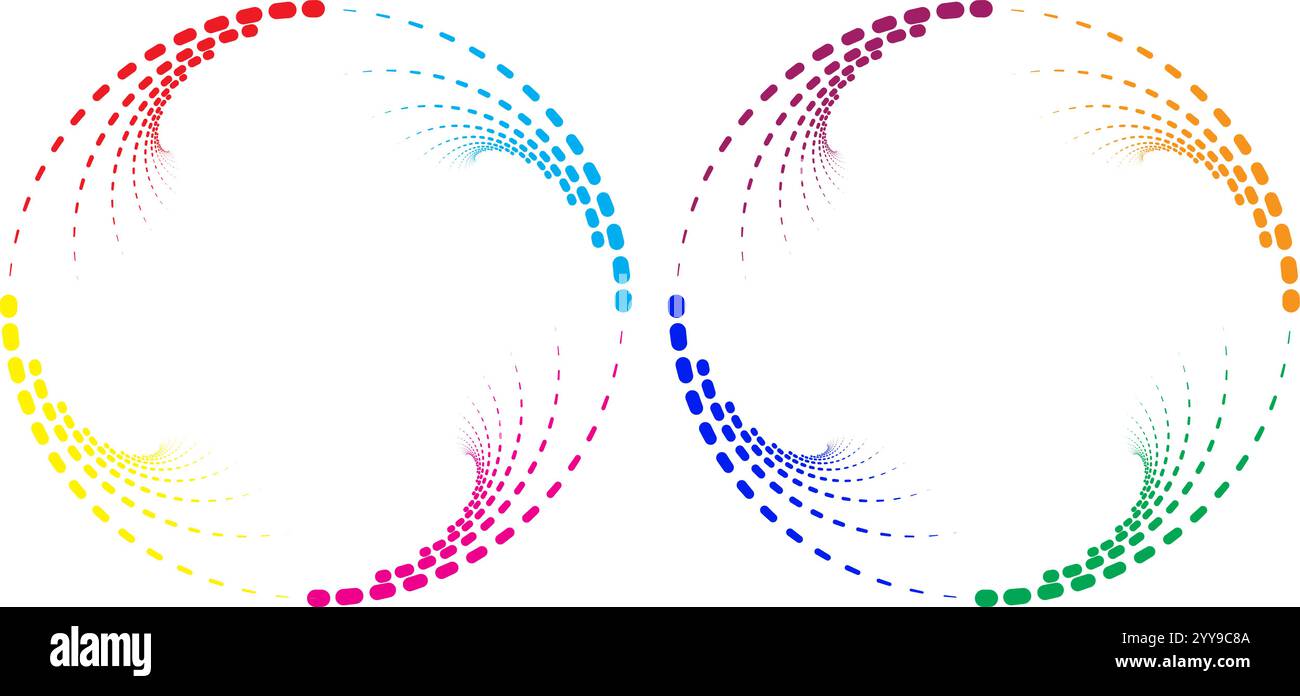 Round And Round Rotating Dotted Outline Circular Objects With Multiple