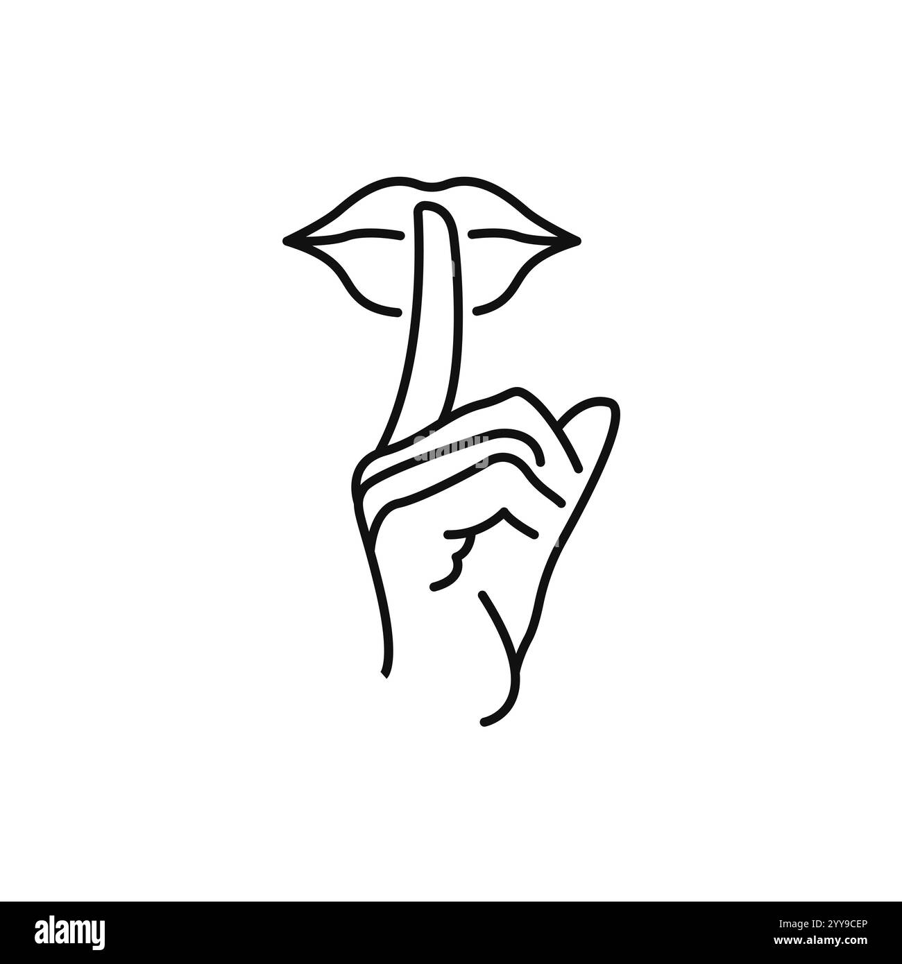 don't be loud icon, finger and lips outline, isolated on white Stock ...