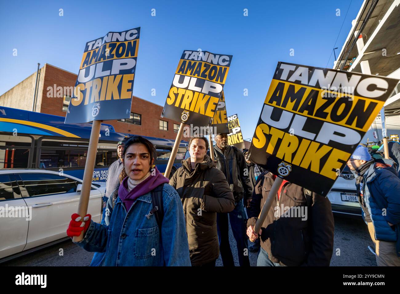 New York, United States. 19th Dec, 2024. Amazon workers? and members of ...