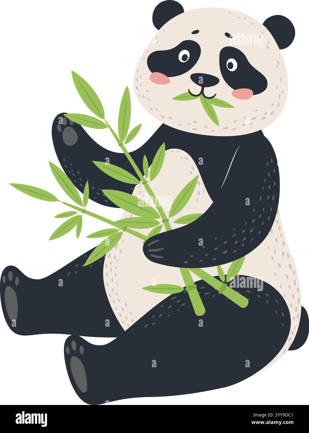 Adorable baby panda bear sitting with legs crossed, holding and eating ...