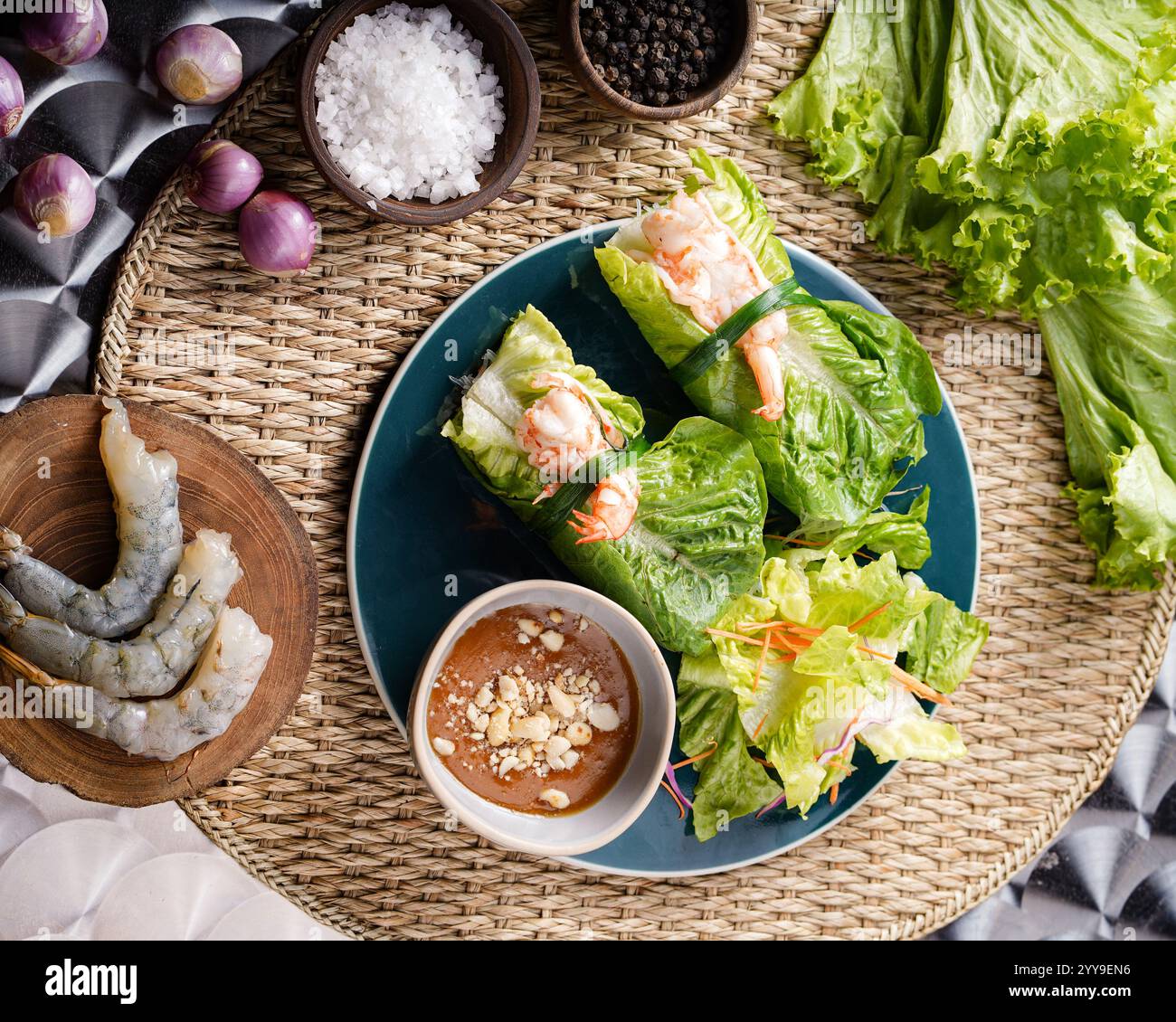 A delicious Vietnamese appetizer duo: crispy fried fish cakes and fresh ...