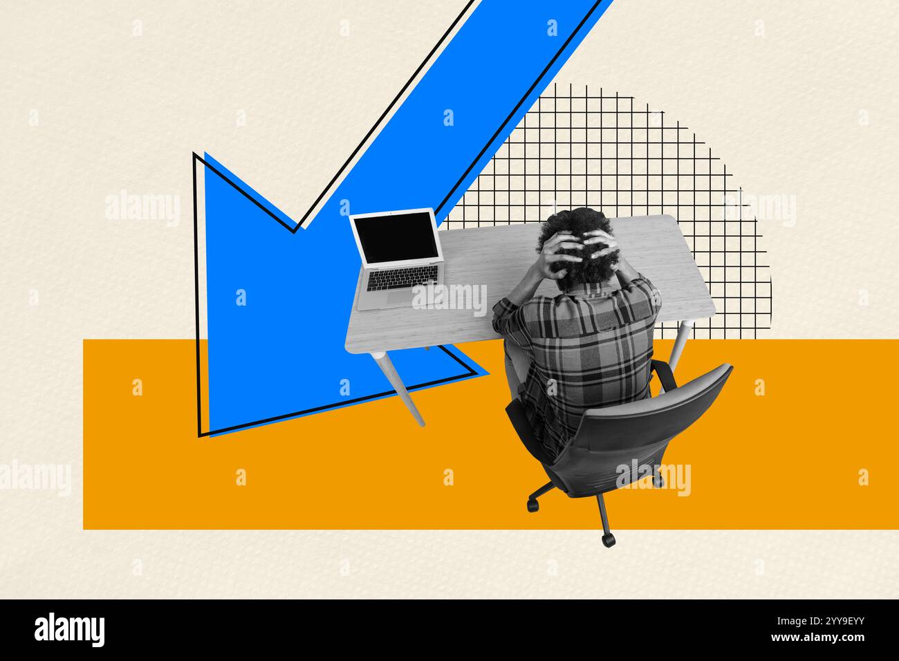 Exclusive art banner collage of sad businessman sit workplace arrow ...