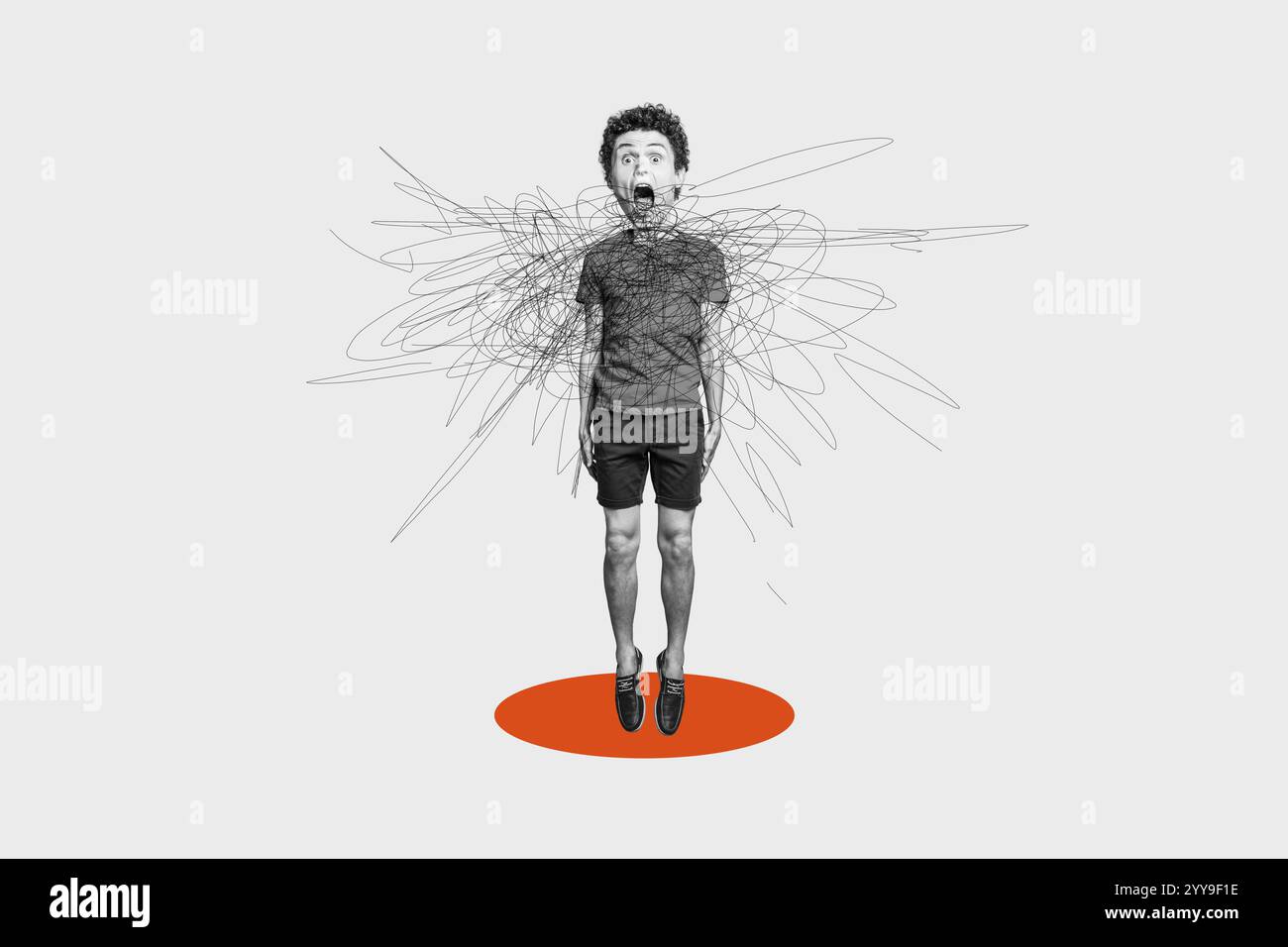 Creative collage picture young man levitate psychological issues mental ...