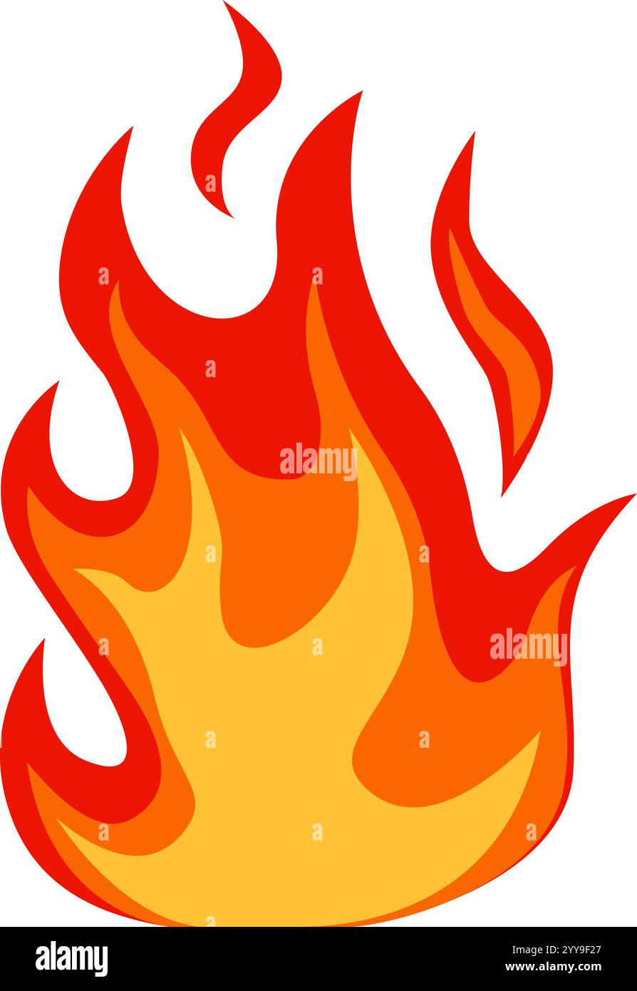 Bright cartoon fire burning with vibrant red and orange flames ...