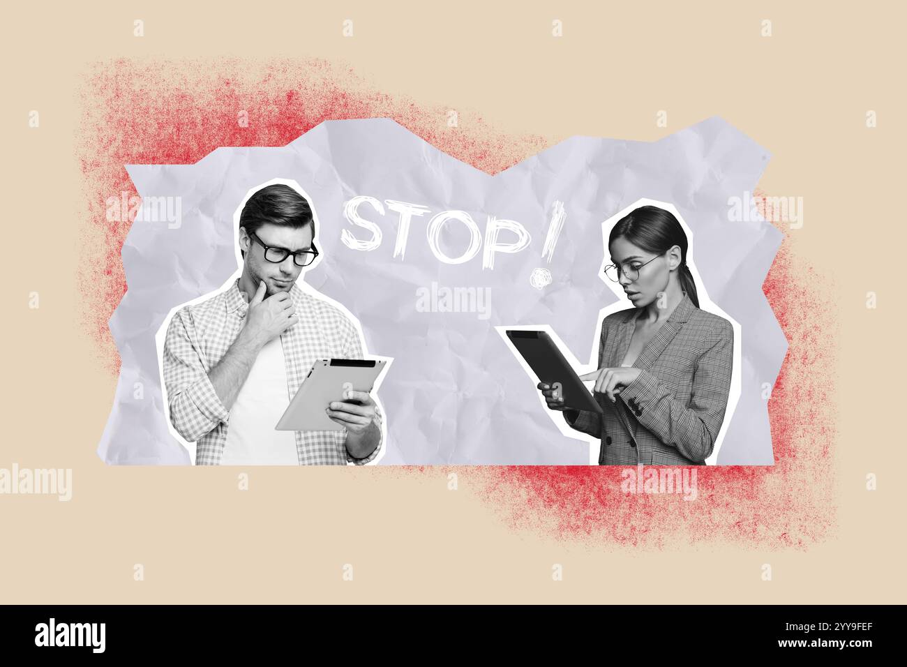 Composite trend artwork sketch image photo collage of stop banner ...