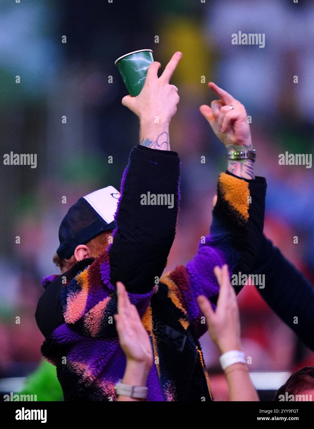 ***EDITOR NOTE: Gesture*** Singer-songwriter Ed Sheeran reacts to the ...