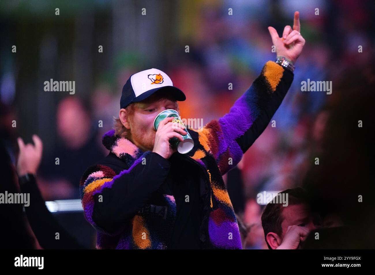 ***EDITOR NOTE: Gesture*** Singer-songwriter Ed Sheeran reacts to the ...