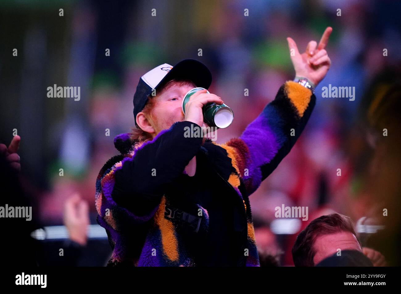 ***EDITOR NOTE: Gesture*** Singer-songwriter Ed Sheeran reacts to the ...