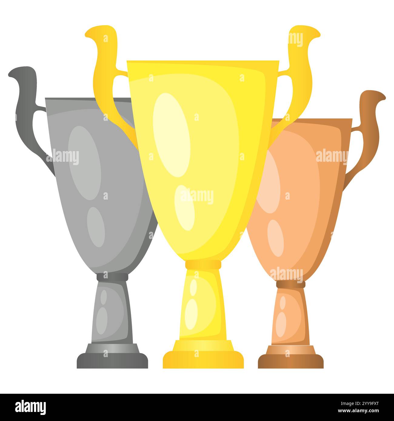 Set of vector trophy champion cups in gold, silver and bronze ...