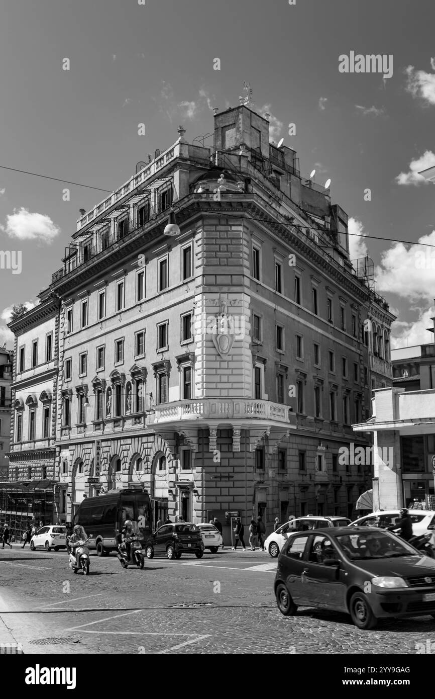Rome, Italy - April 7, 2019: The roundabout at Largo Magnanapoli between Quattro Novembre and ...