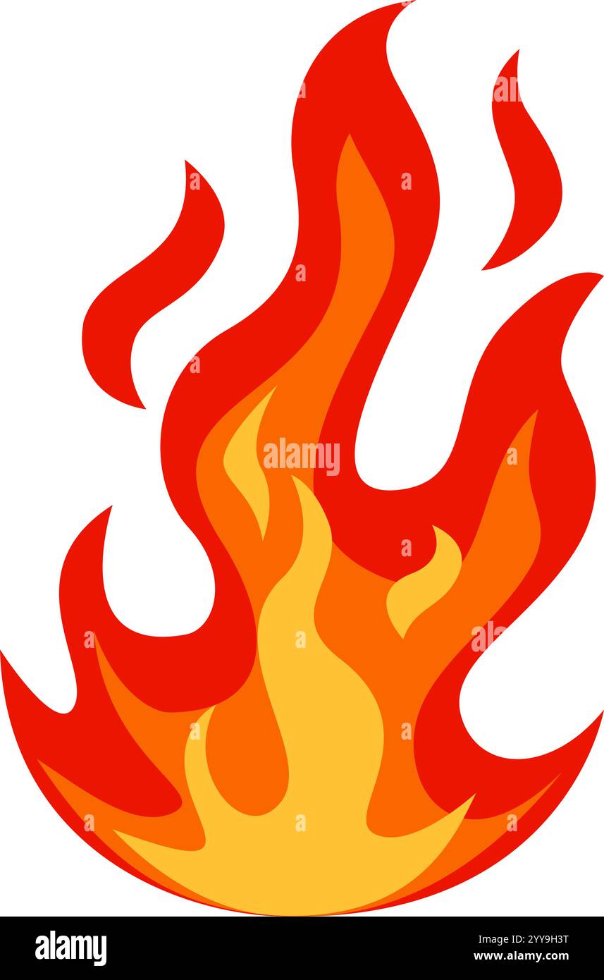 Bright cartoon fire blazing with vibrant red and orange flames ...