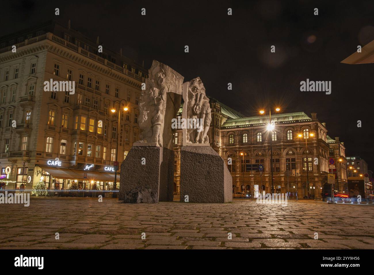 Memorial against war and fascism, monument by Alfred Hrdlicka, behind ...