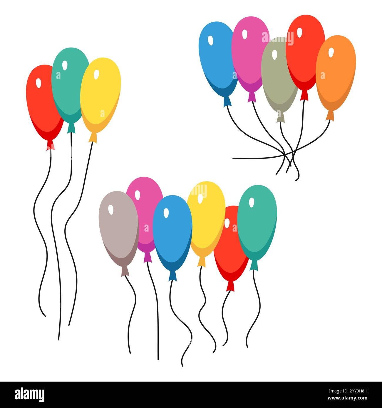 Bunches of several colour helium balloons. Vector illustration Stock ...