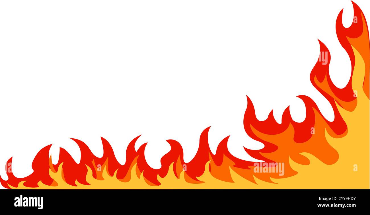 Red and orange cartoon fire flames forming a frame border, rising from ...