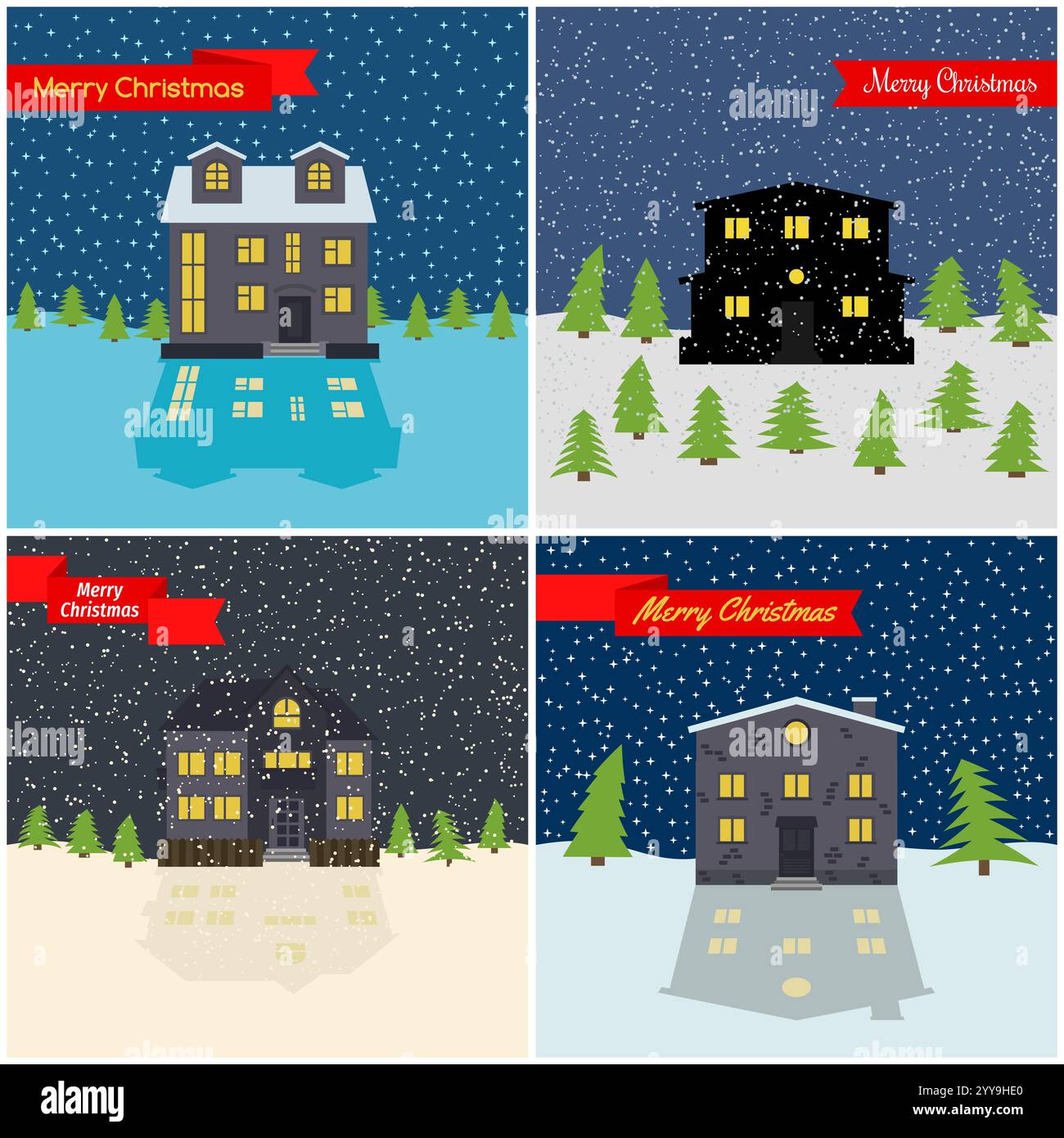 Set winter night scene Cut Out Stock Images & Pictures - Alamy