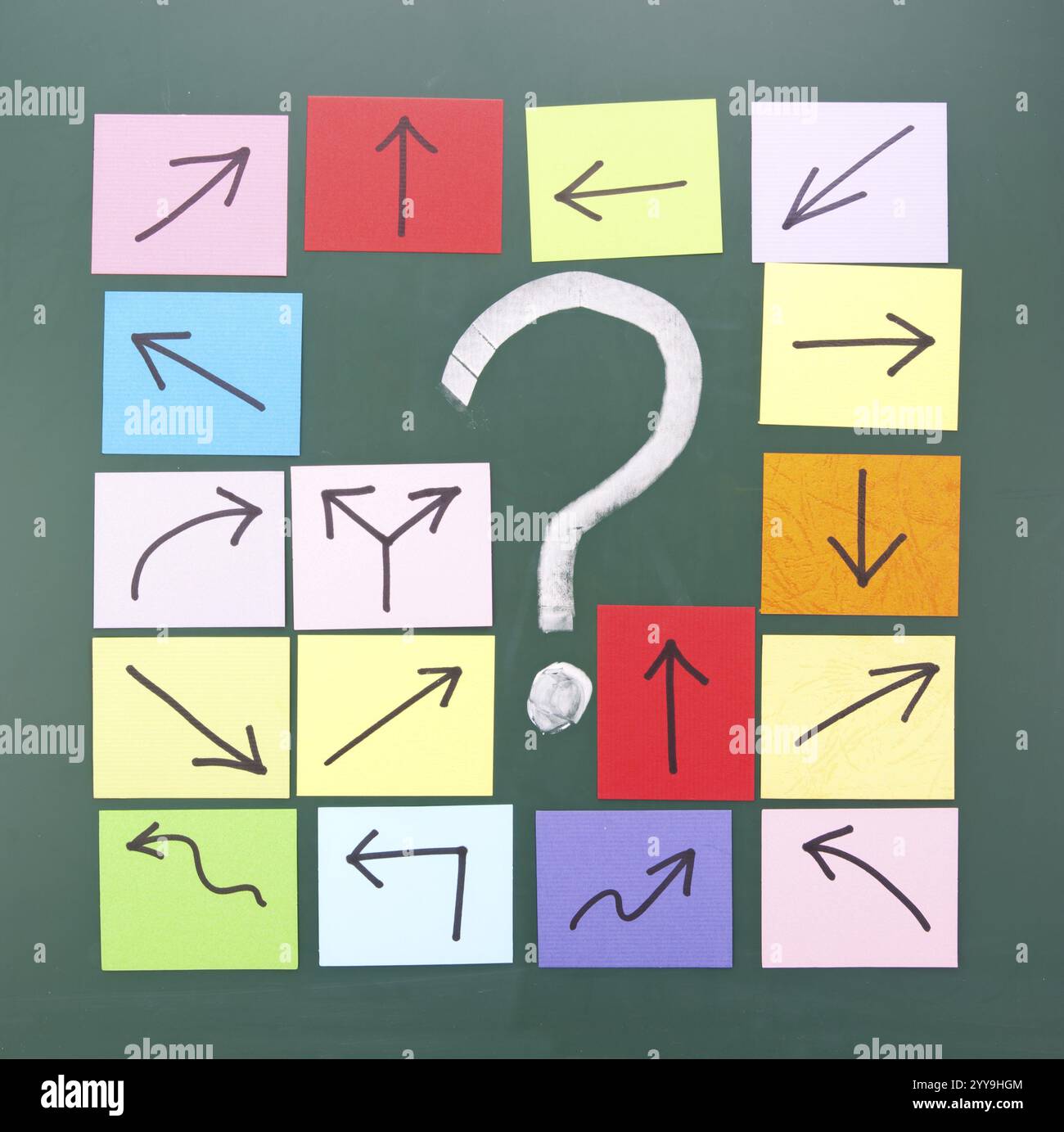 Question mark and colorful paper with different direction Stock Photo ...