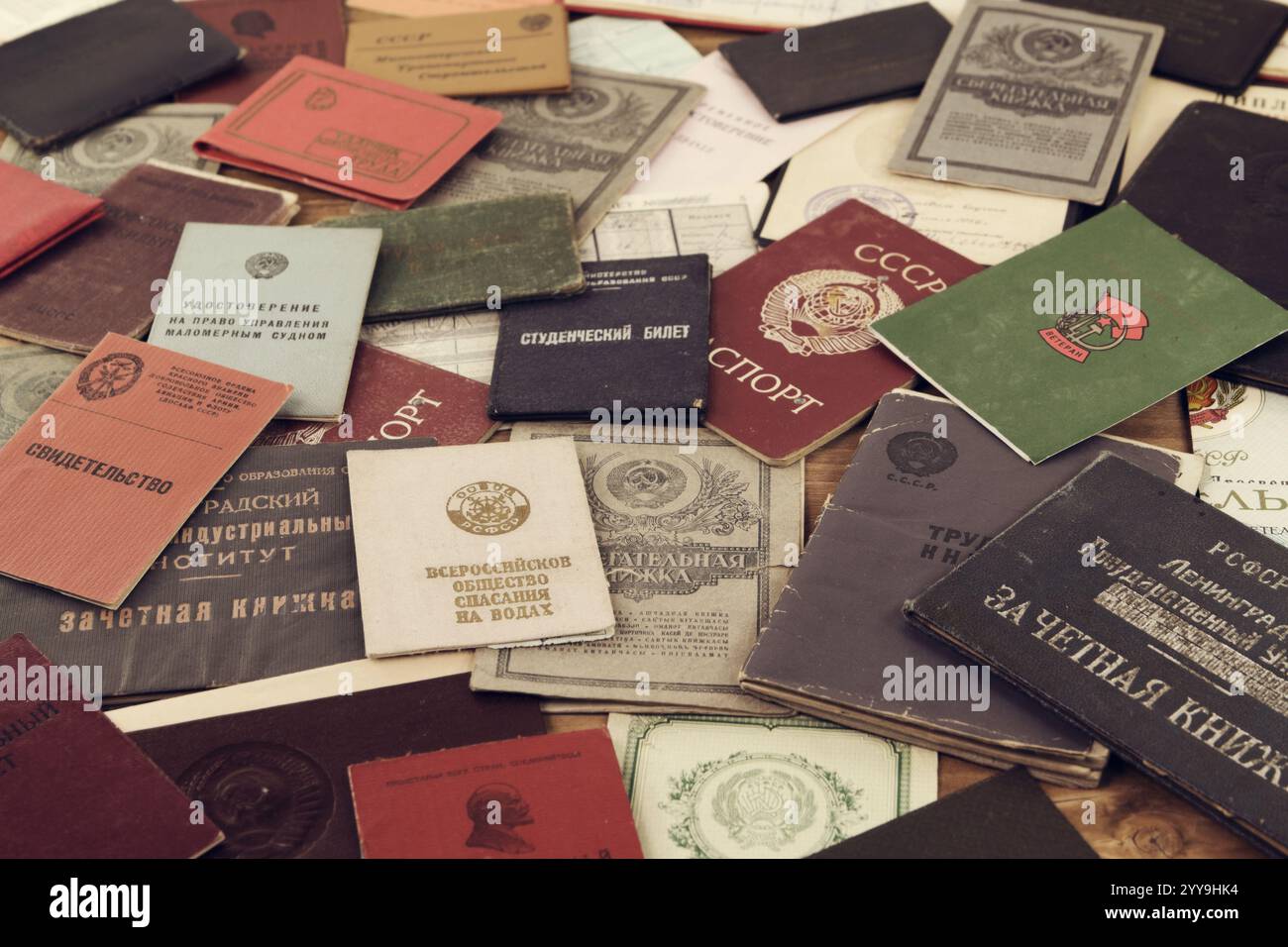 Different personal special documents and certificates of soviet man in ...