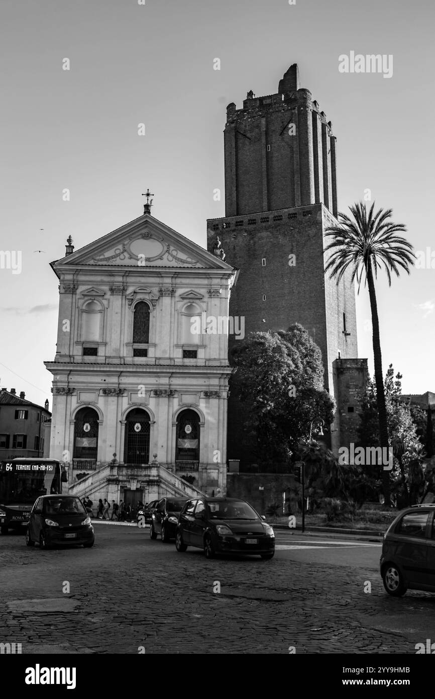 Rome, Italy - 5 APR 2019: La Torre delle Milizie, an ancient leaning ...