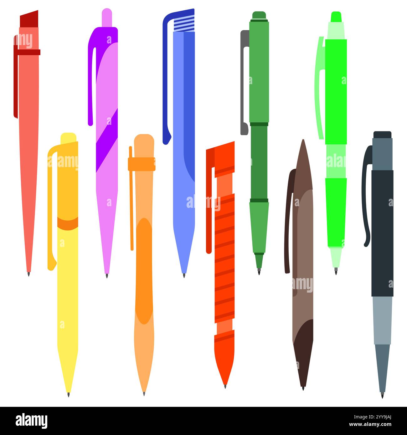 Set of multi-colored pens on a white background. Vector illustration ...