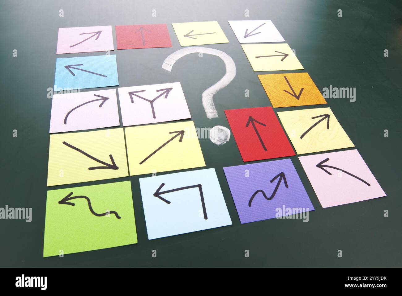 Question mark and colorful paper with different direction Stock Photo ...