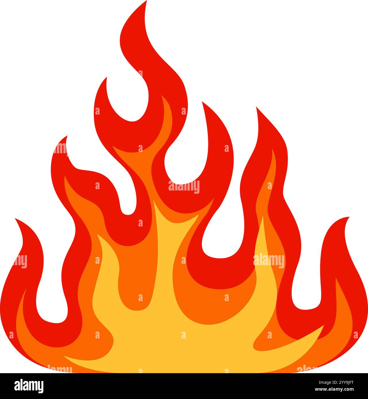 Red and orange cartoon flames rising high with a white background ...