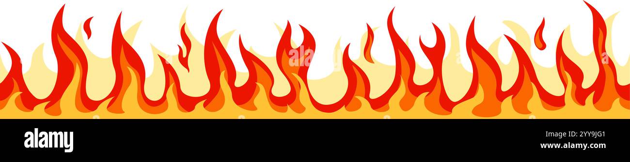 Seamless horizontal pattern of realistic cartoon fire flames burning ...