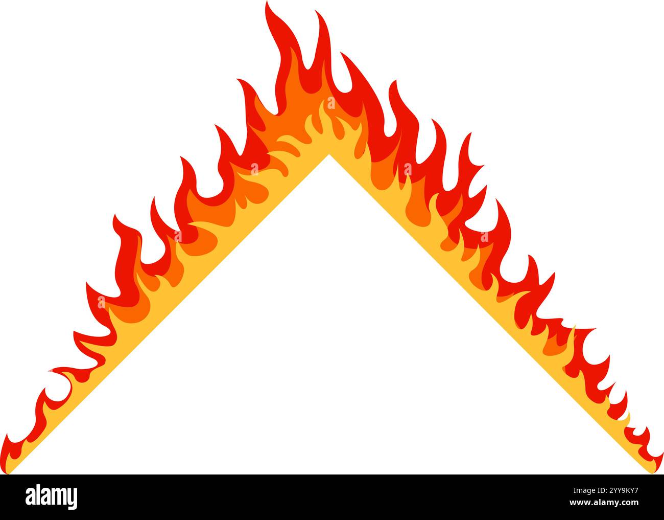 Red and orange fire flames creating a triangular frame border against a ...