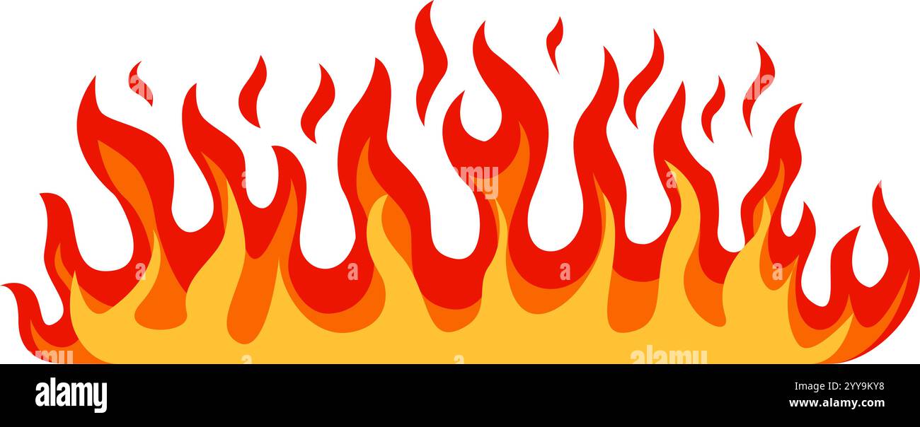 Cartoon flames are rising high with a stylized design, creating a ...