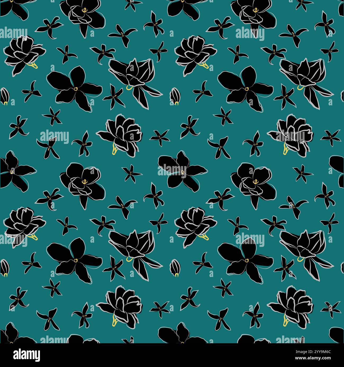 Jasmine vector flower pattern, A delicate hand-drawn seamless pattern ...