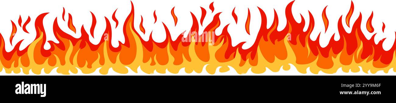 Bright cartoon flames creating a seamless horizontal band of fire ...