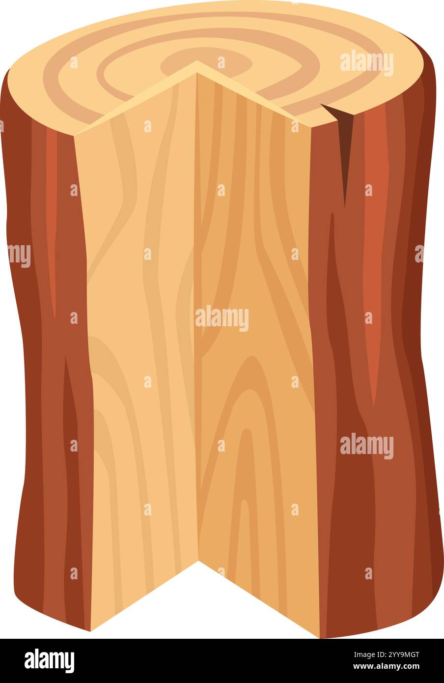 Cross section of a partially split log showcasing intricate wood grain ...