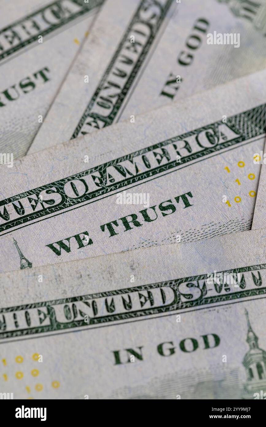 group of 100 US dollars in close-up, American paper money dollars in ...